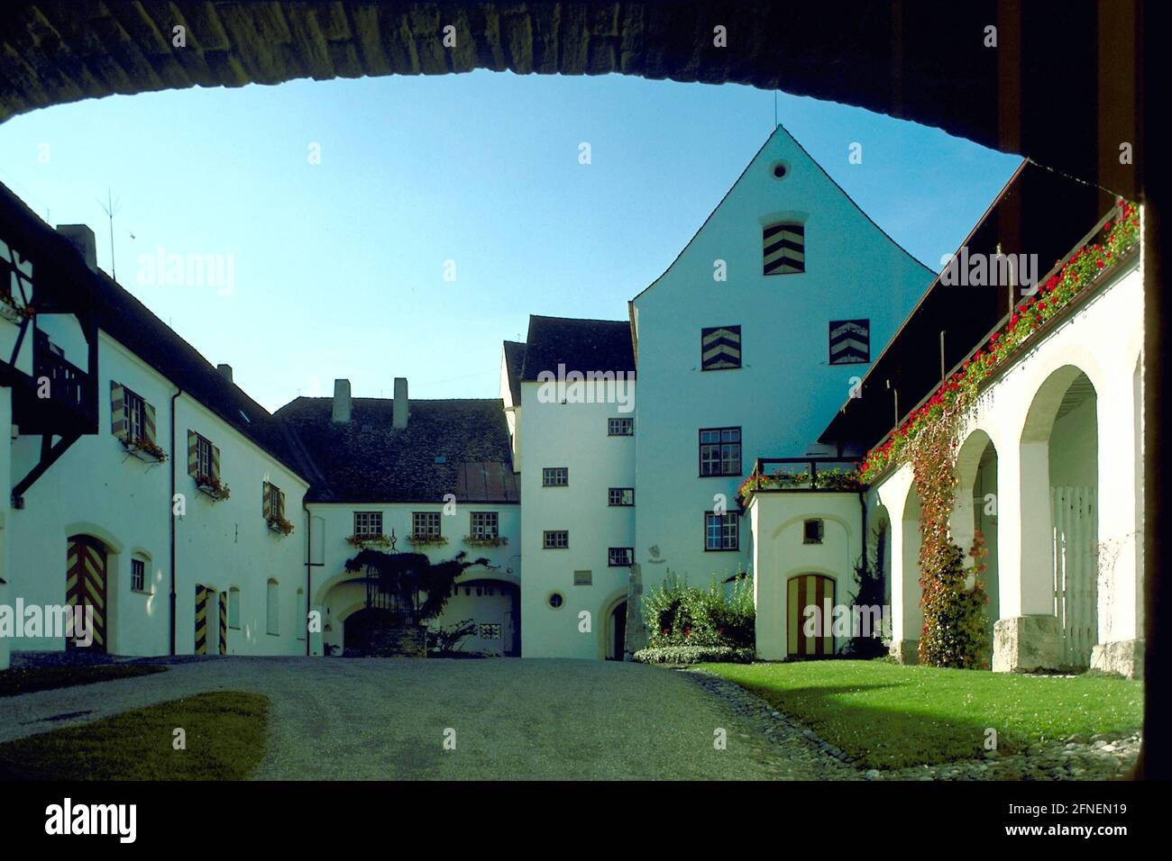 Courtyard of Kronburg Castle in Bavaria. [automated translation] Stock ...