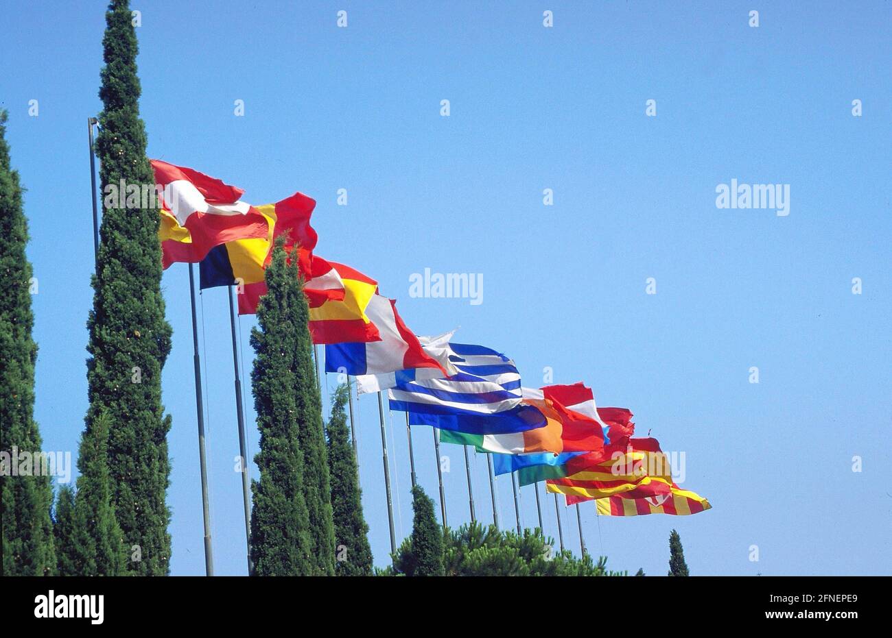 Flags of different countries of the world in front of the congress ...