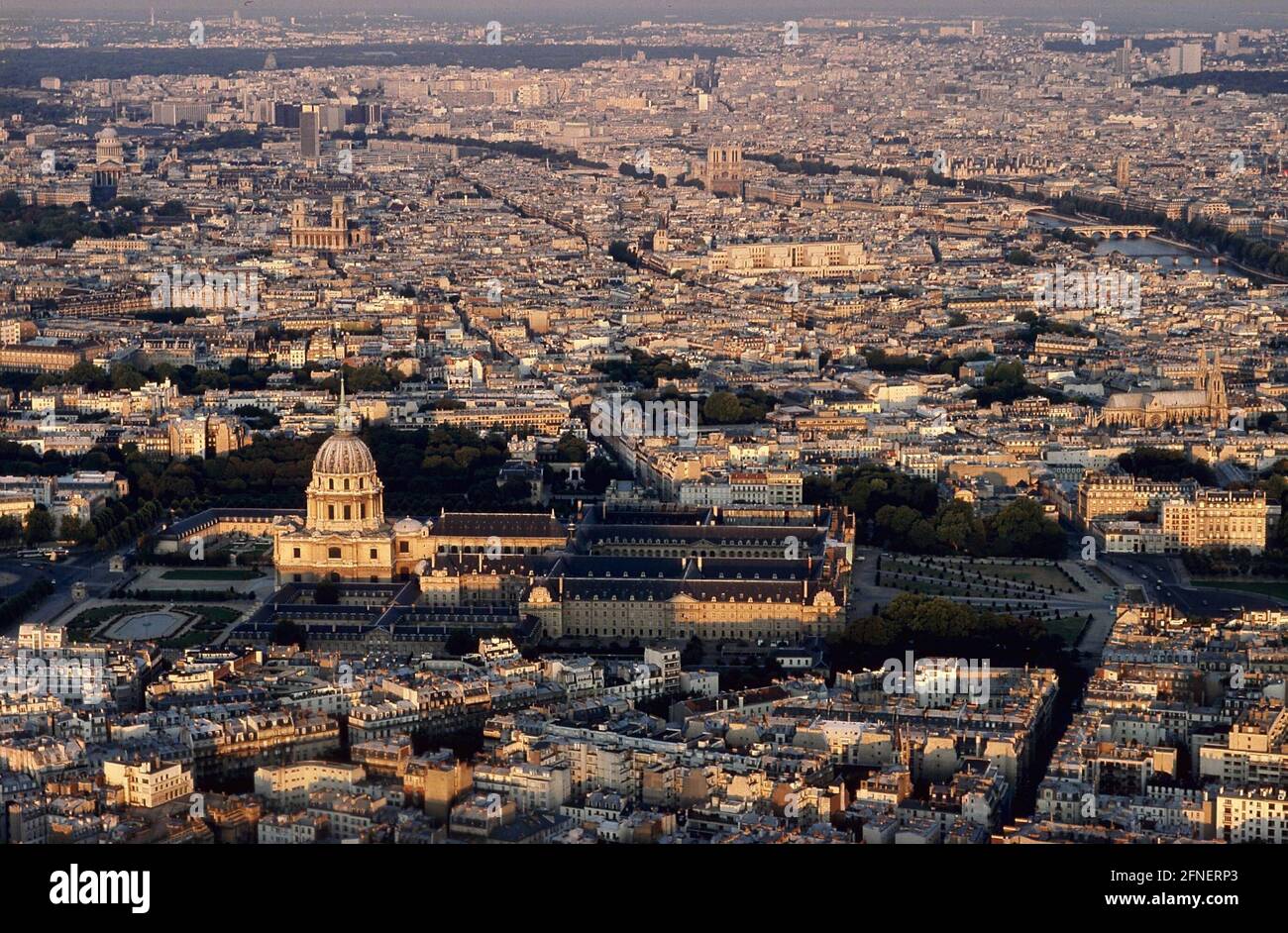 View from the Eiffel Tower ('Tour Eiffel') over Paris and the Invalides ...