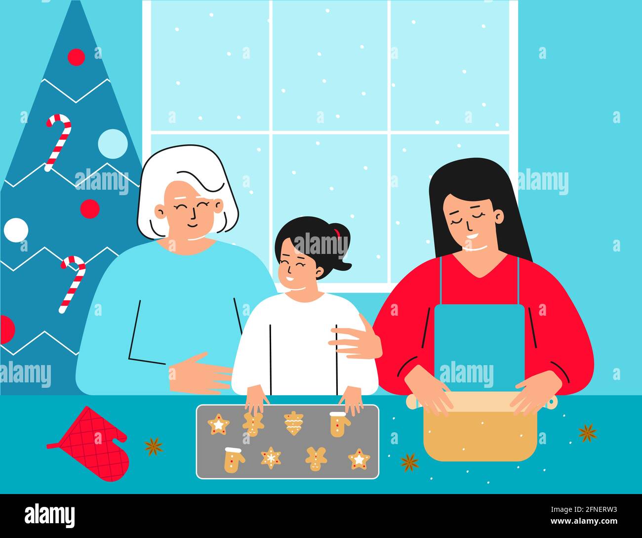 Vector flat Christmas concept with copy space. Cozy winter holidays of ...