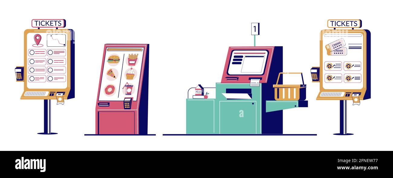 Self ordering kiosk set, vector flat isolated illustration Stock Vector Image & Art - Alamy