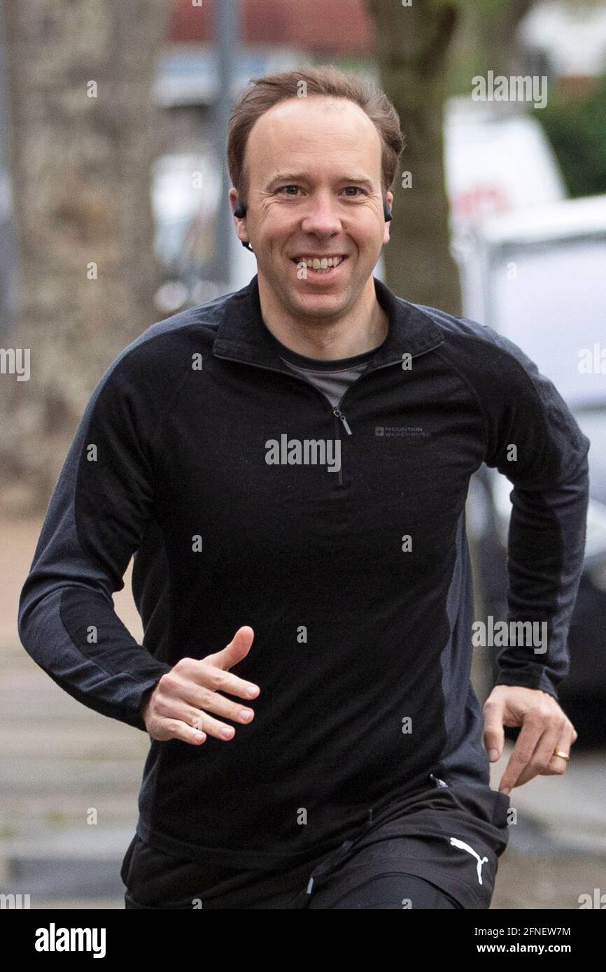 Health Secretary Matt Hancock is seen smiling as he leaves his West ...