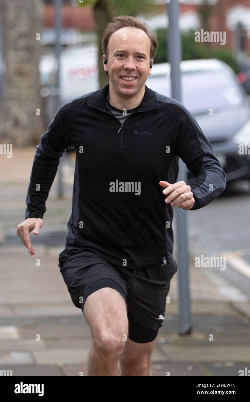 Health Secretary Matt Hancock is seen smiling as he leaves his West ...