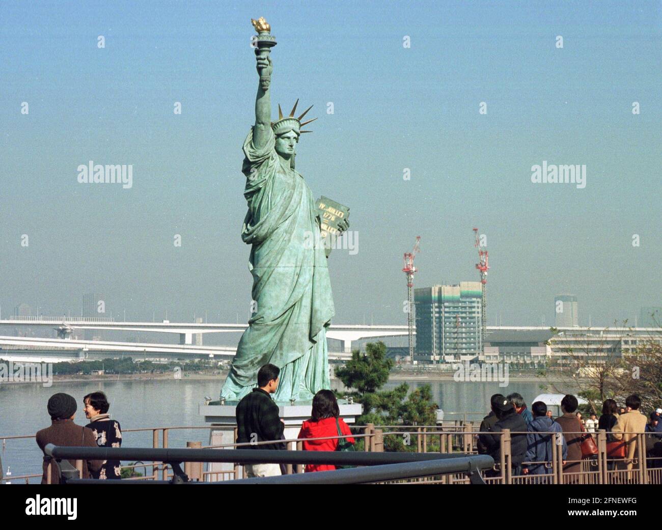 Statue of Liberty on the artificial island of Daiba off Tokyo ...