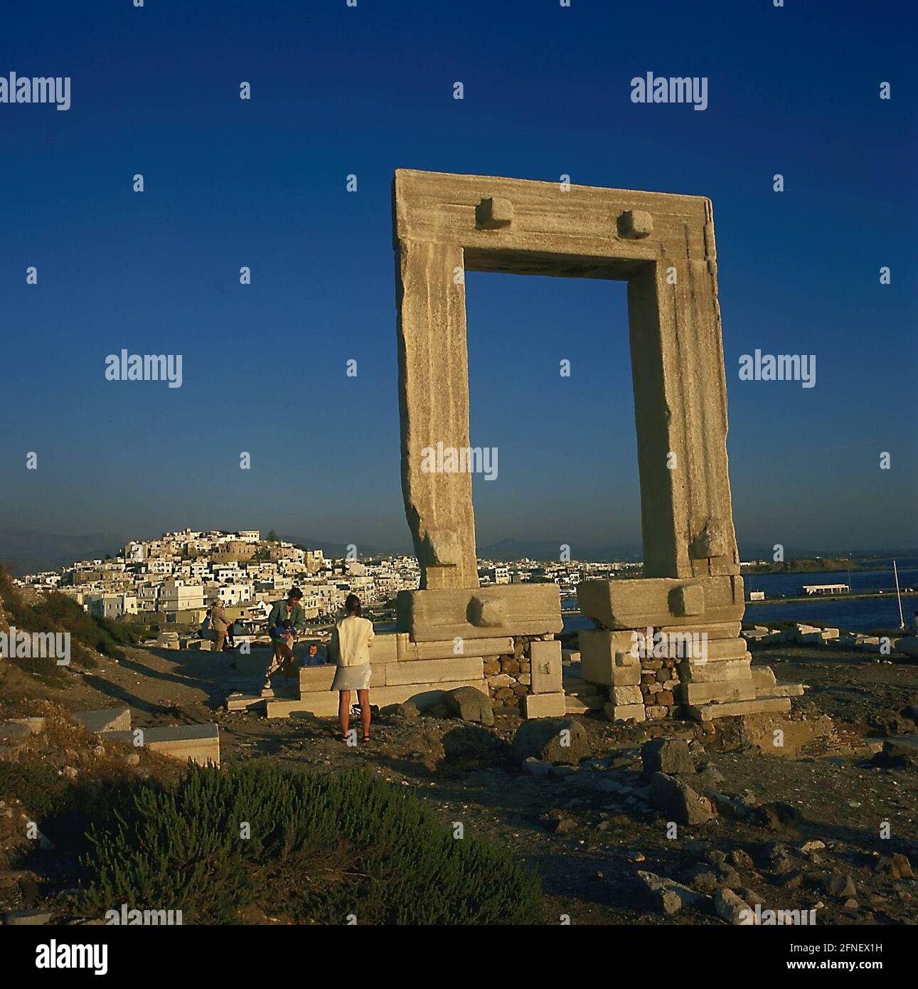 The six-meter-high marble temple gate (Portara) (530 BC) stands on the ...
