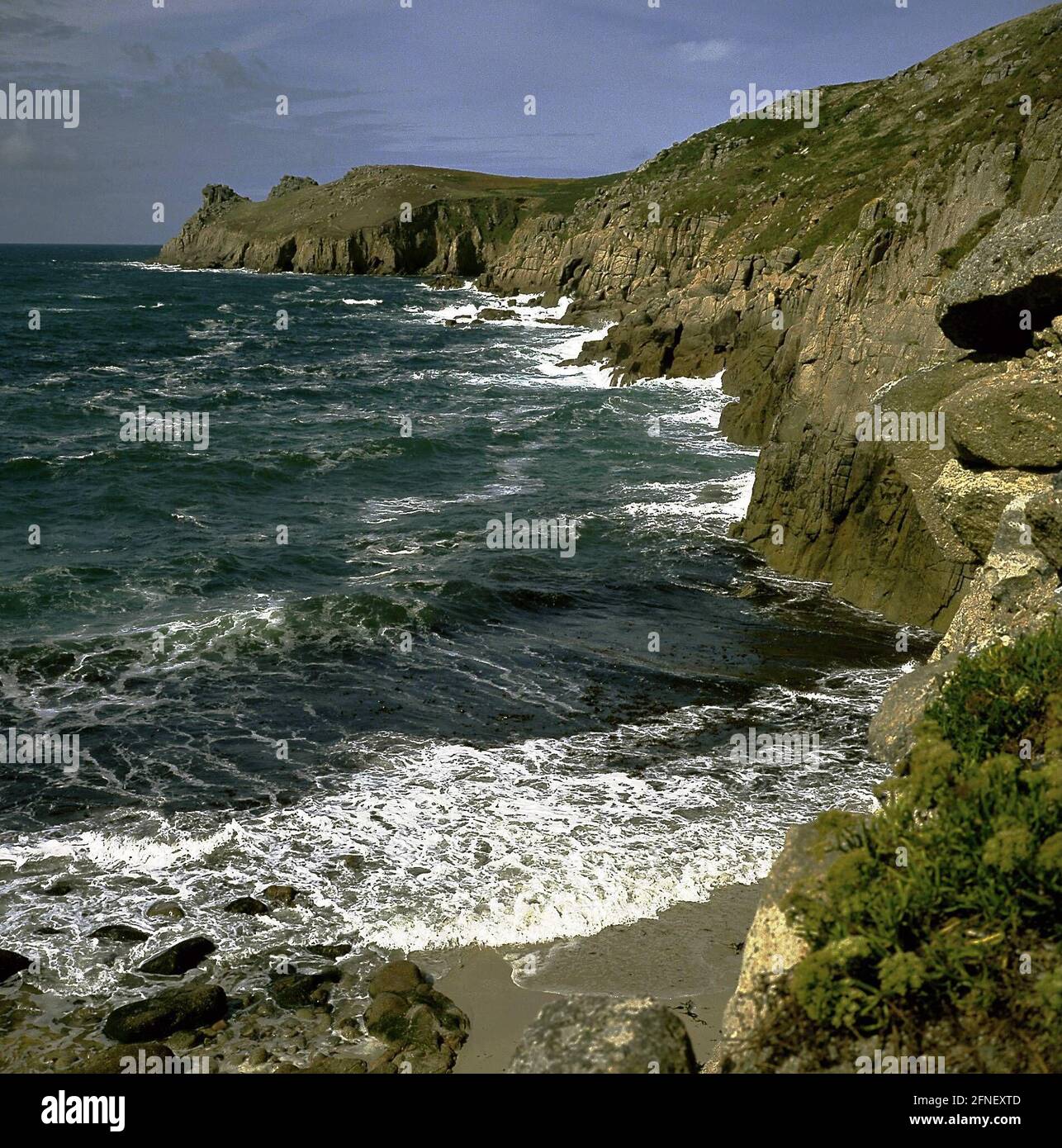 Cornwall: cliffs with surf, southern England. [automated translation ...