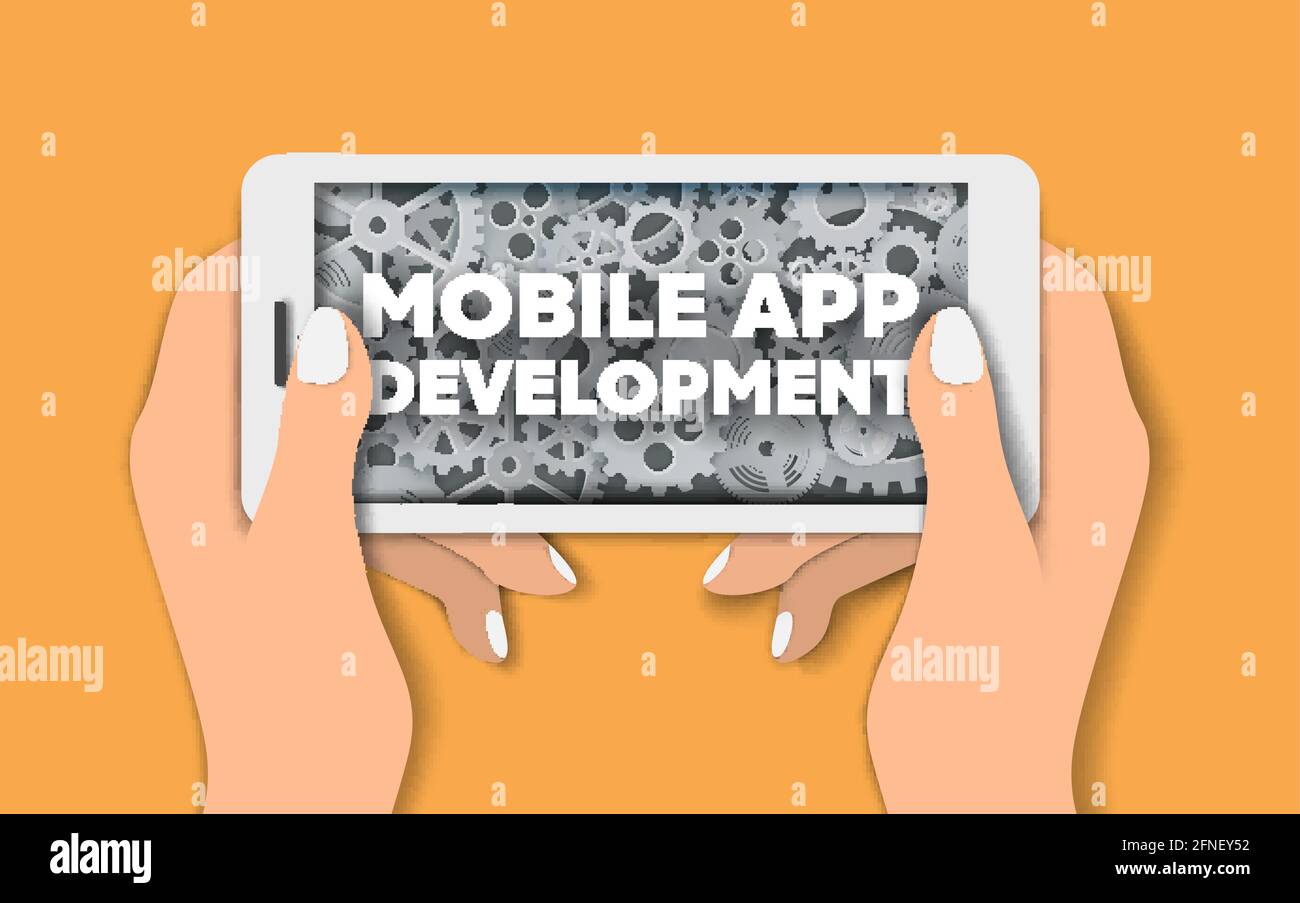 Mobile app development poster banner template, vector illustration ...