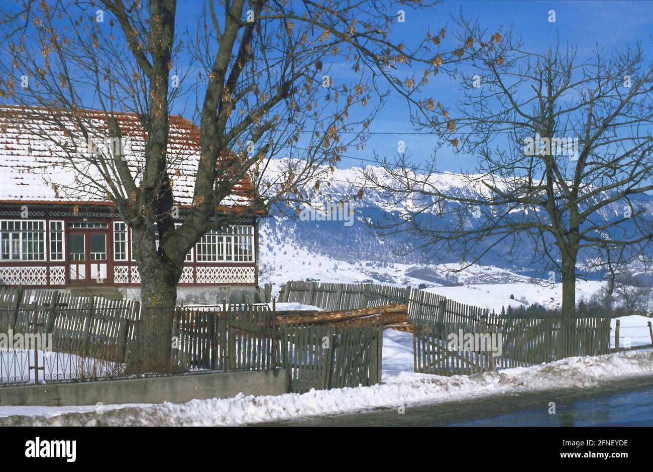 Typical Romanian farmhouse with carvings at the Bran Pass in the ...
