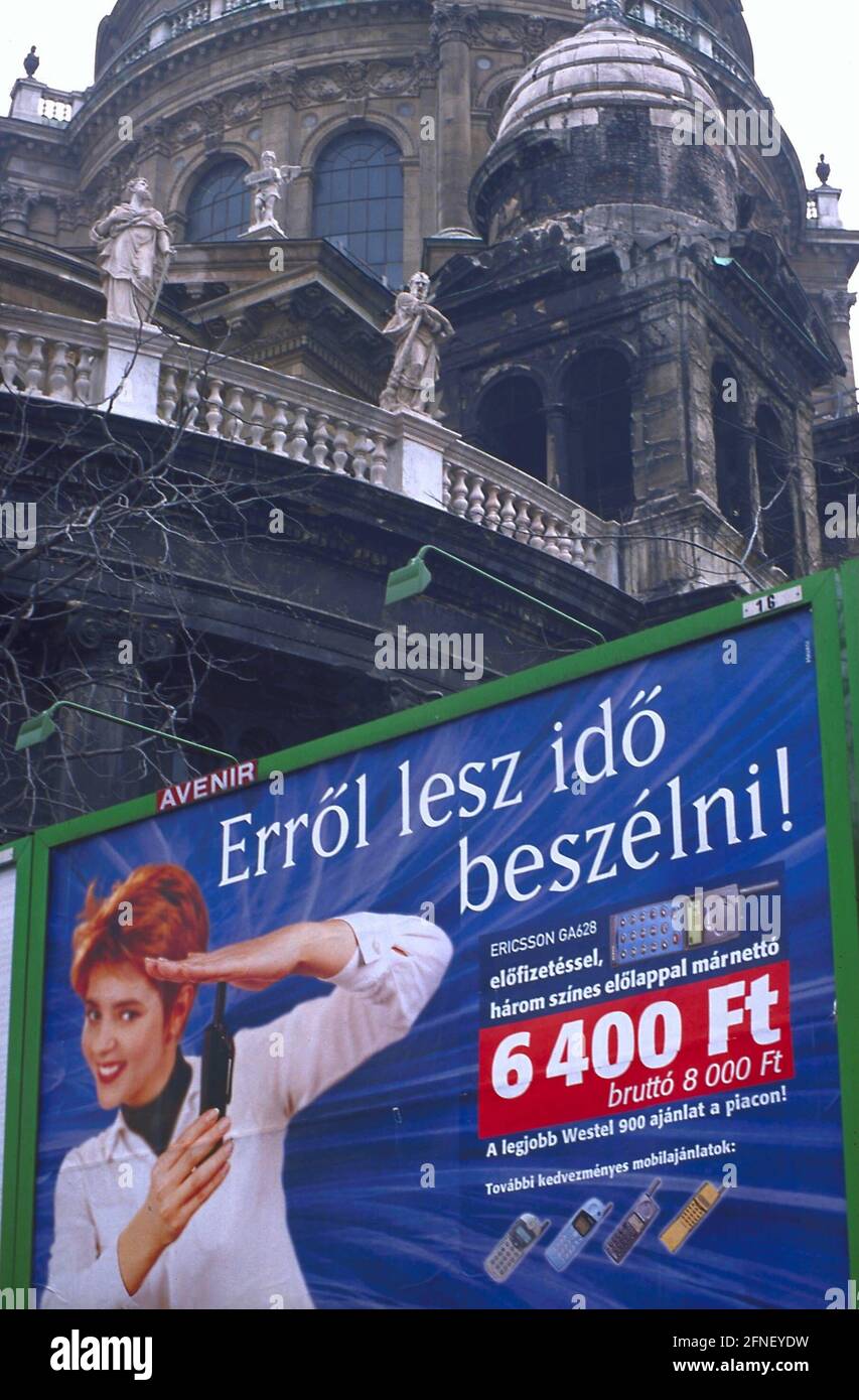 Mobile phone advertisement in front of St. Stephen's Basilica in ...