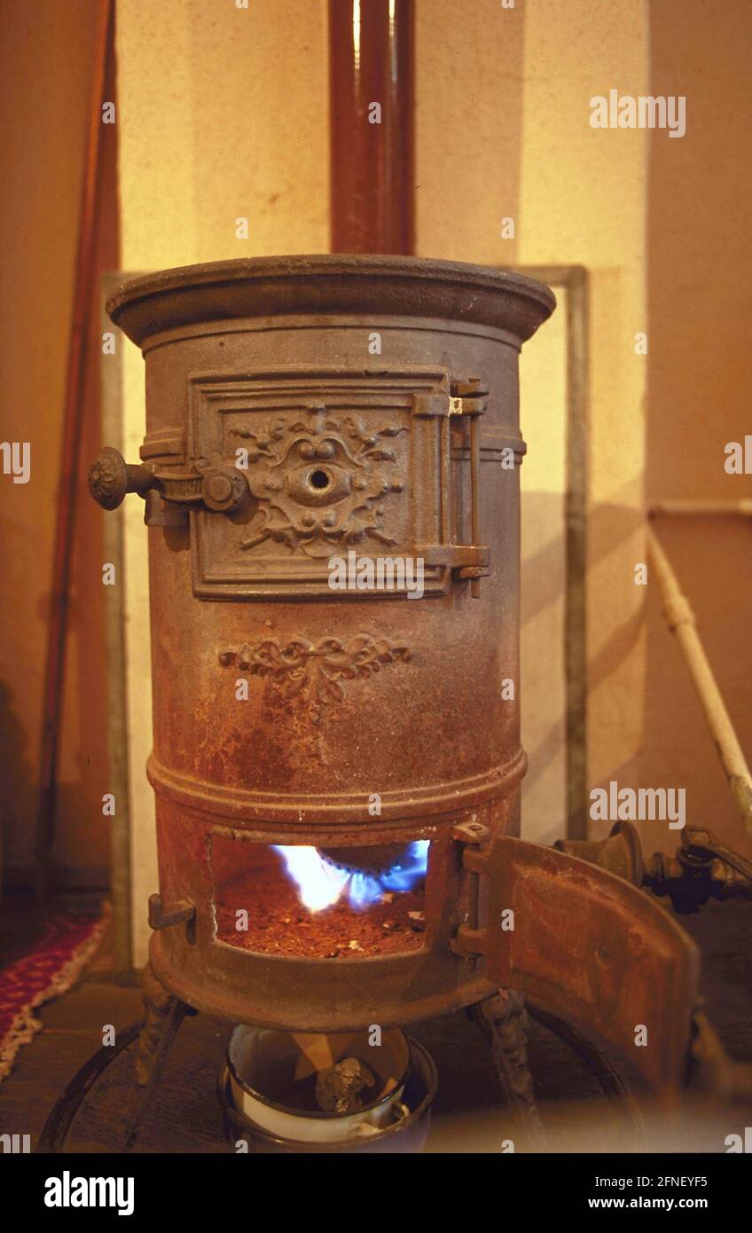 Cannon stoves, which have been converted into gas stoves, serve as ...