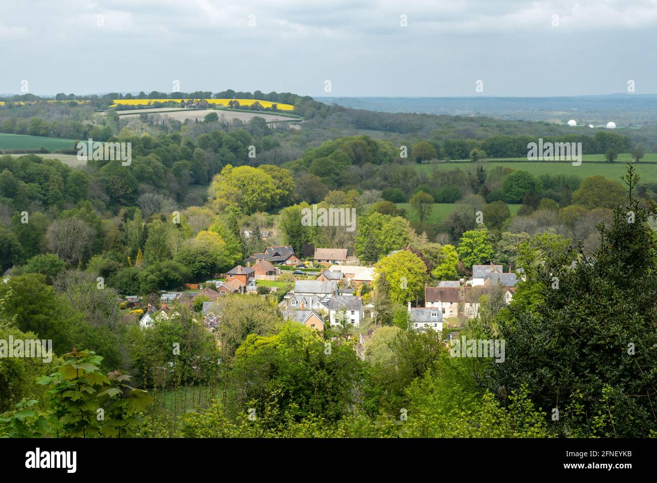 View over Selborne village from the top of the zig zag path (zigzag) up ...