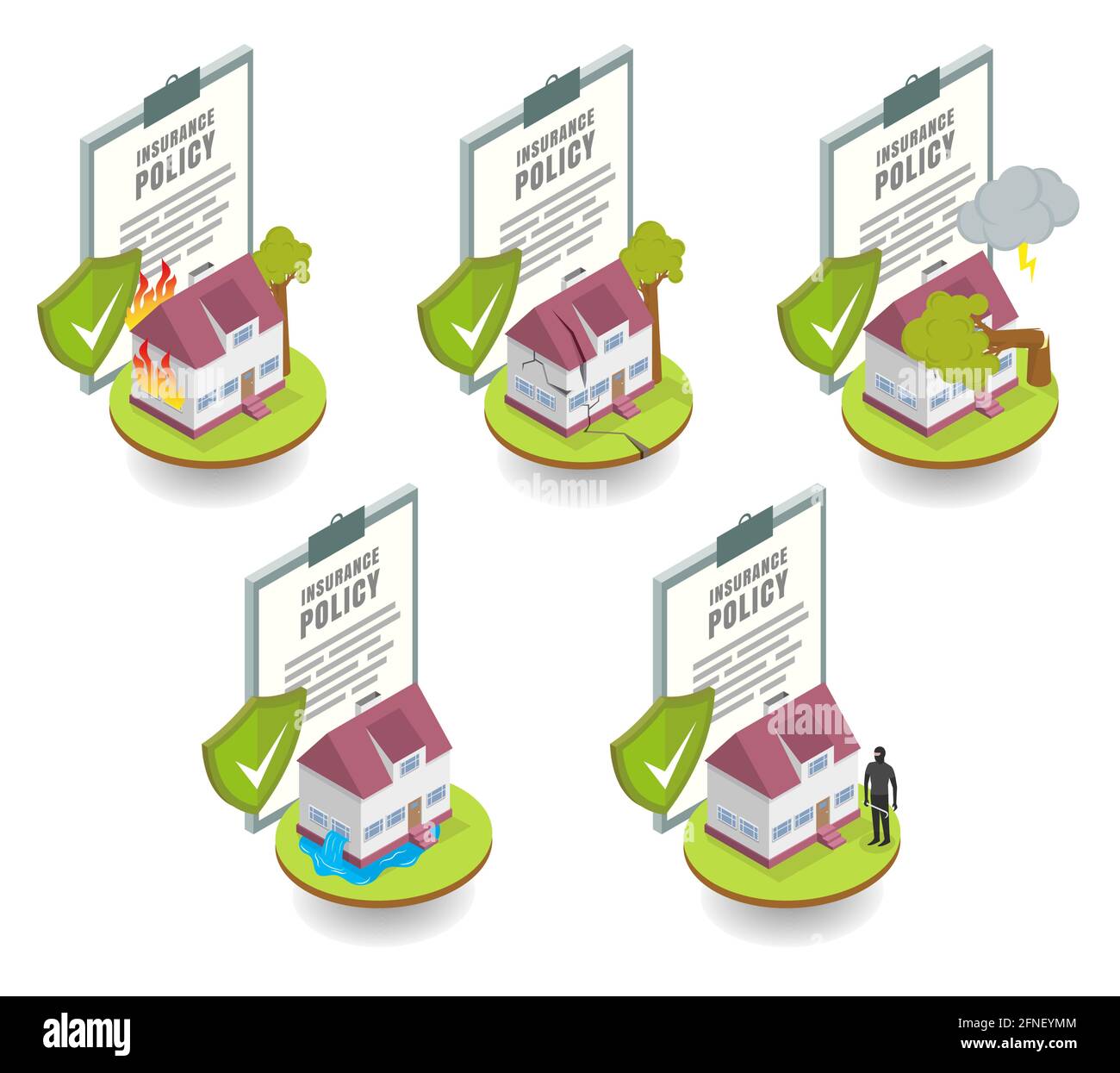 Home insurance cover set, vector flat illustration Stock Vector Image ...