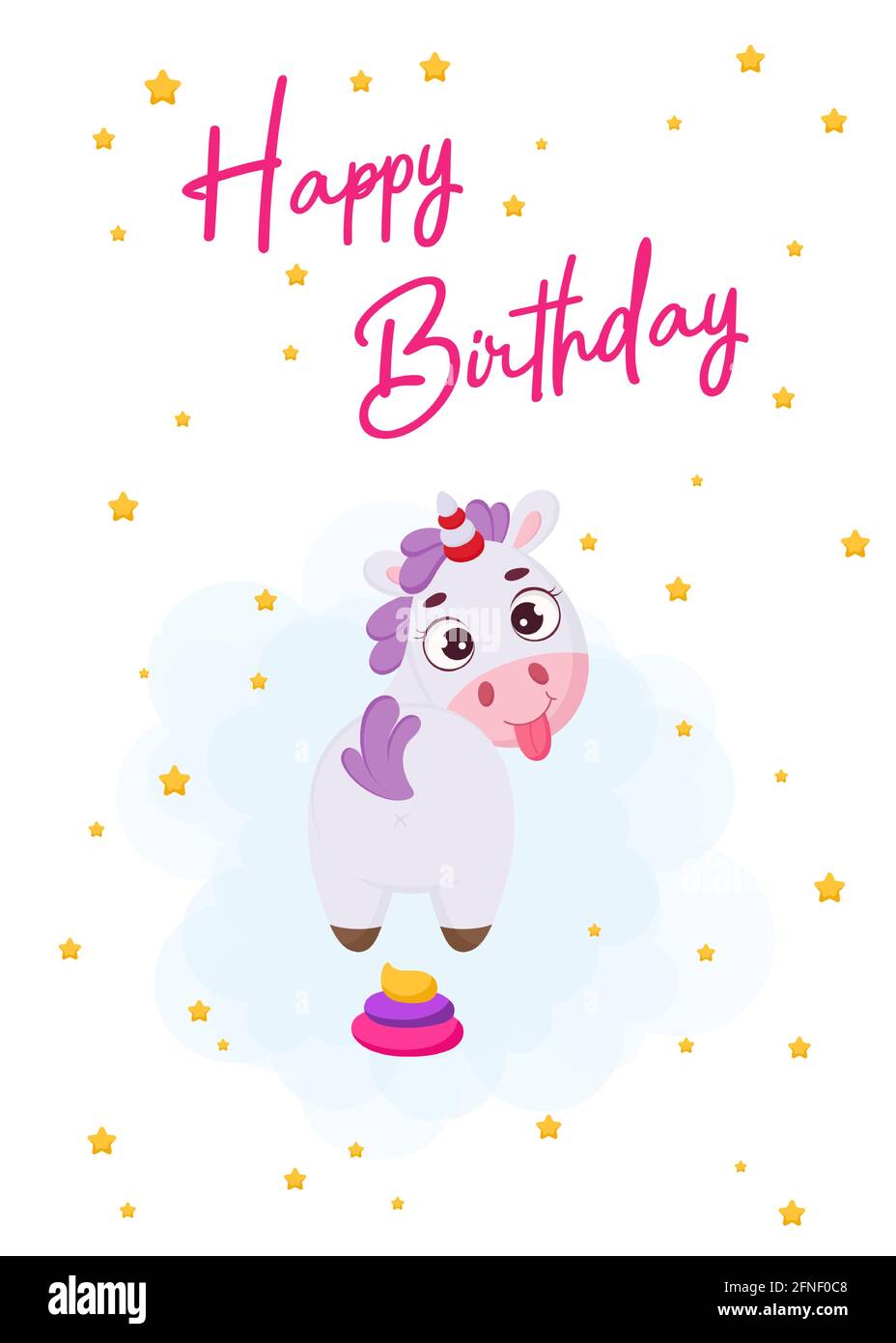 Happy Birthday printable party greeting card with cute magical unicorn ...