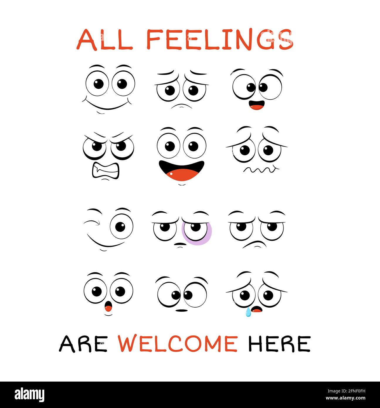 All feeling are welcome here. Vector banner with affirmation for kids ...