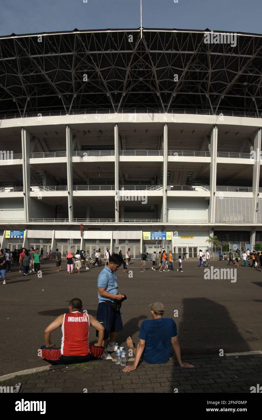 People having recreational sport activity outside Senayan Main Stadium ...