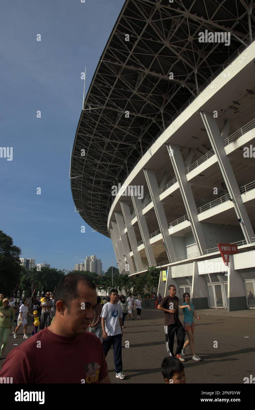 People having recreational sport activity outside Senayan Main Stadium ...