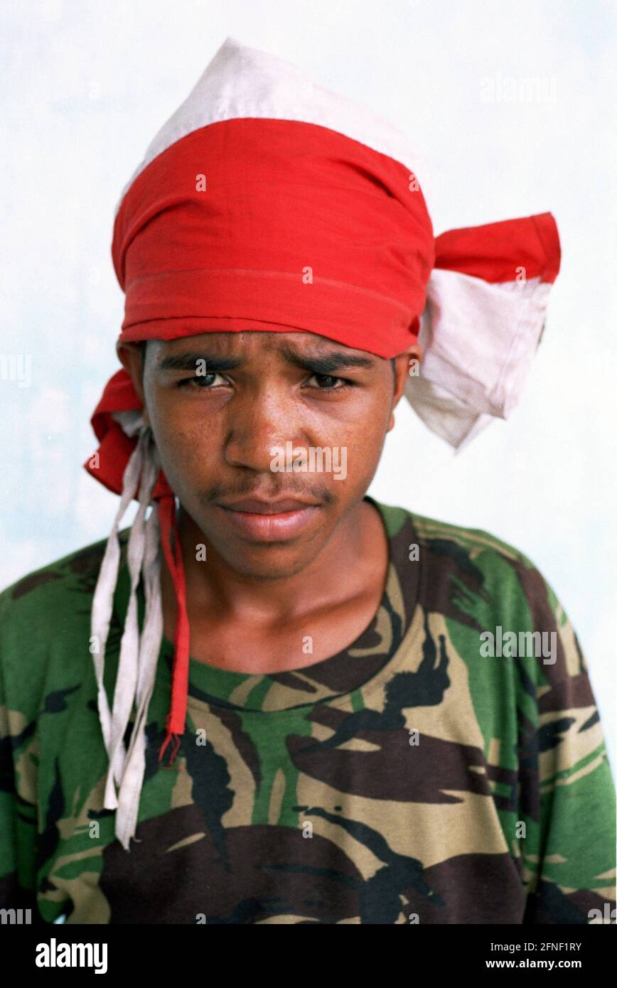 Portrait of a Besih Merah Putih fighter in Maubara in Liquisa district ...