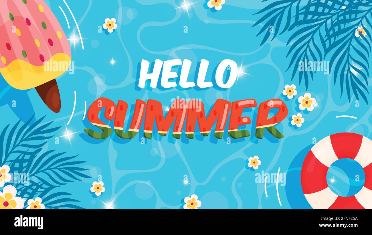 Hello summer pool background. Watermelon style lettering. Vector ...