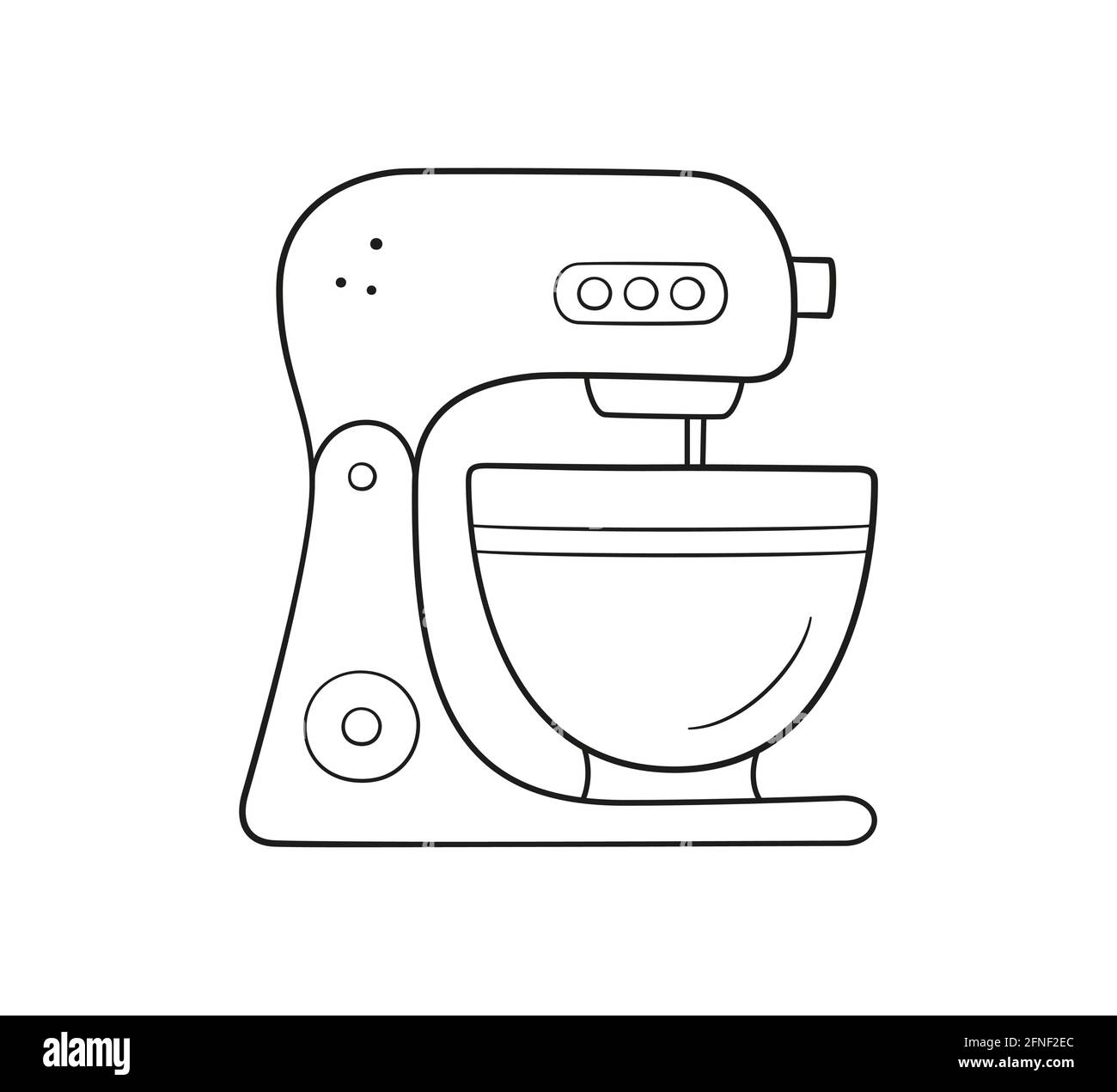 Stationary dough mixer with bowl in doodle style. Hand drawn vector ...