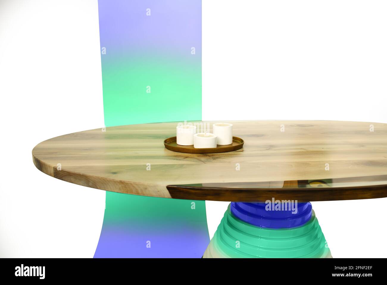 Retro style table with vibrant colors on a white background with a ...