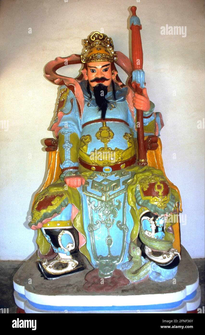 Temple guards in the entrance hall at Thien Mu Pagoda. [automated ...