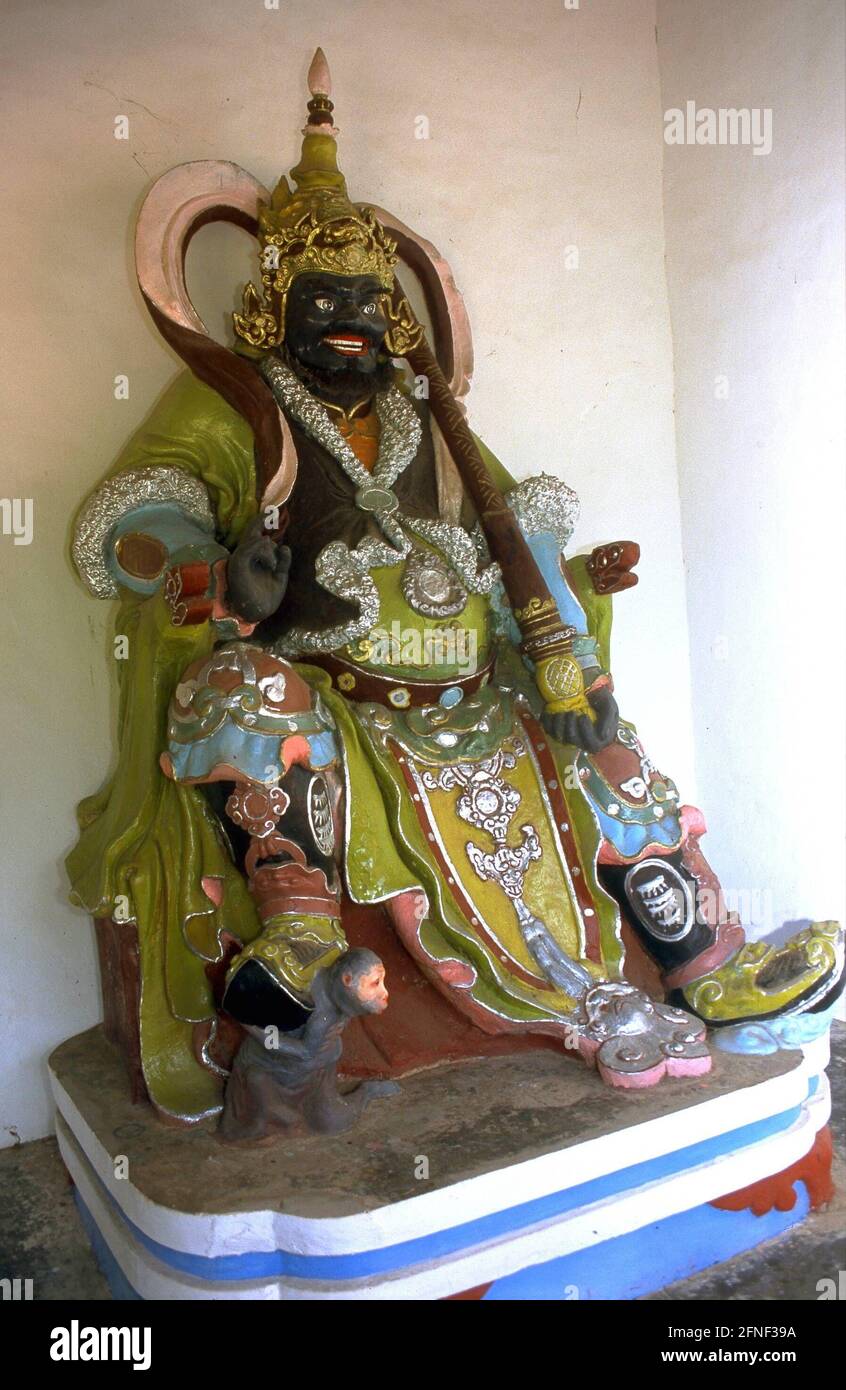 Temple guards in the entrance hall of the pagoda. [automated ...