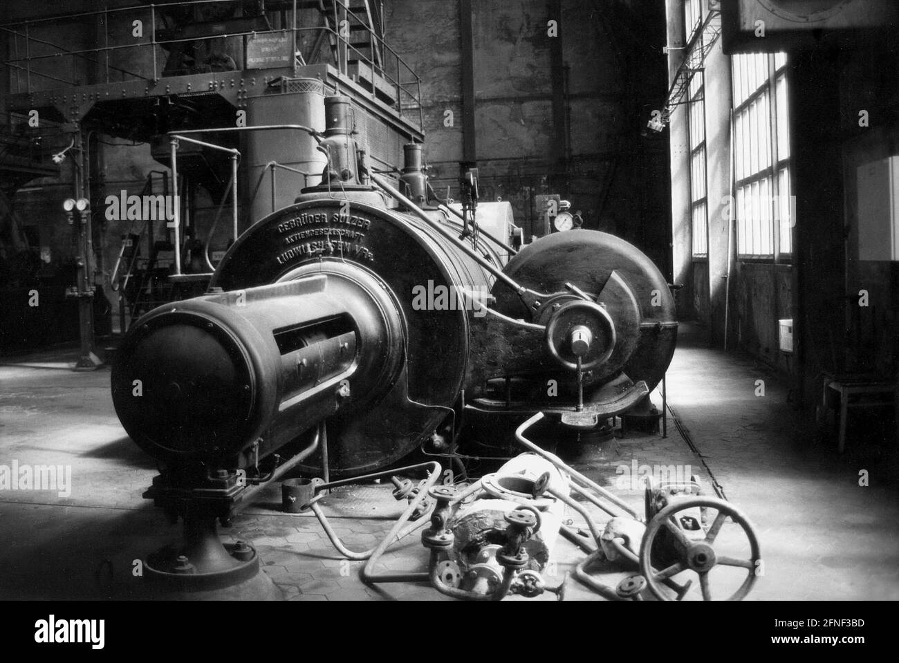 Old turbine of the Sulzer brothers in the Leuna works near Merseburg ...