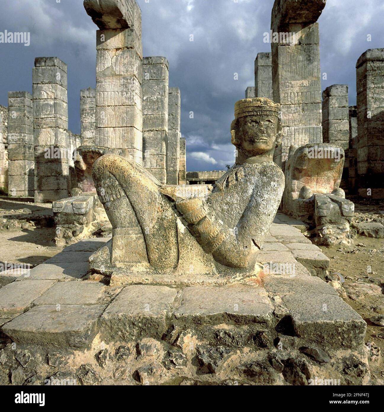 The rain god Chac-Mool in front of the temple of the warriors in ...