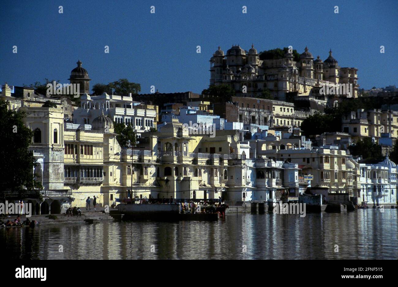 The white city in the Indian state of Rajasthan. View of rows of houses ...