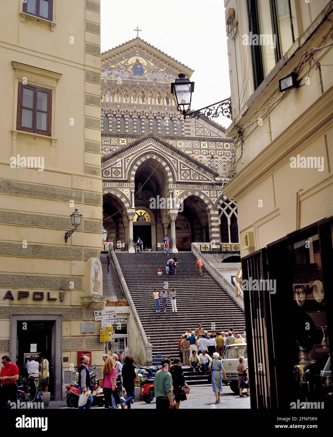 Cathedral square with stairway to the cathedral in Amalfi. [automated ...