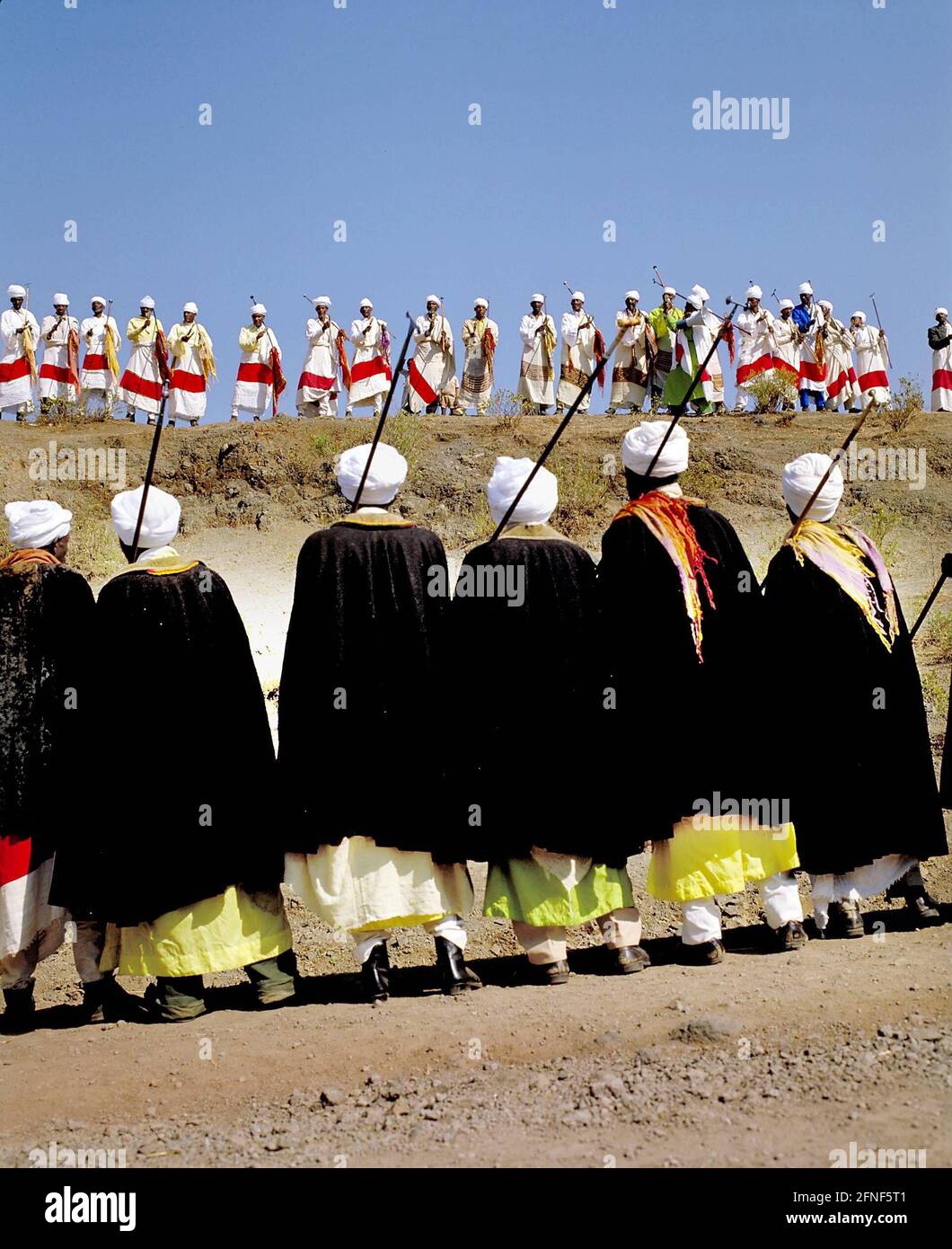 Dance of the Coptic priests on the occasion of Timkat (Epiphany), the ...