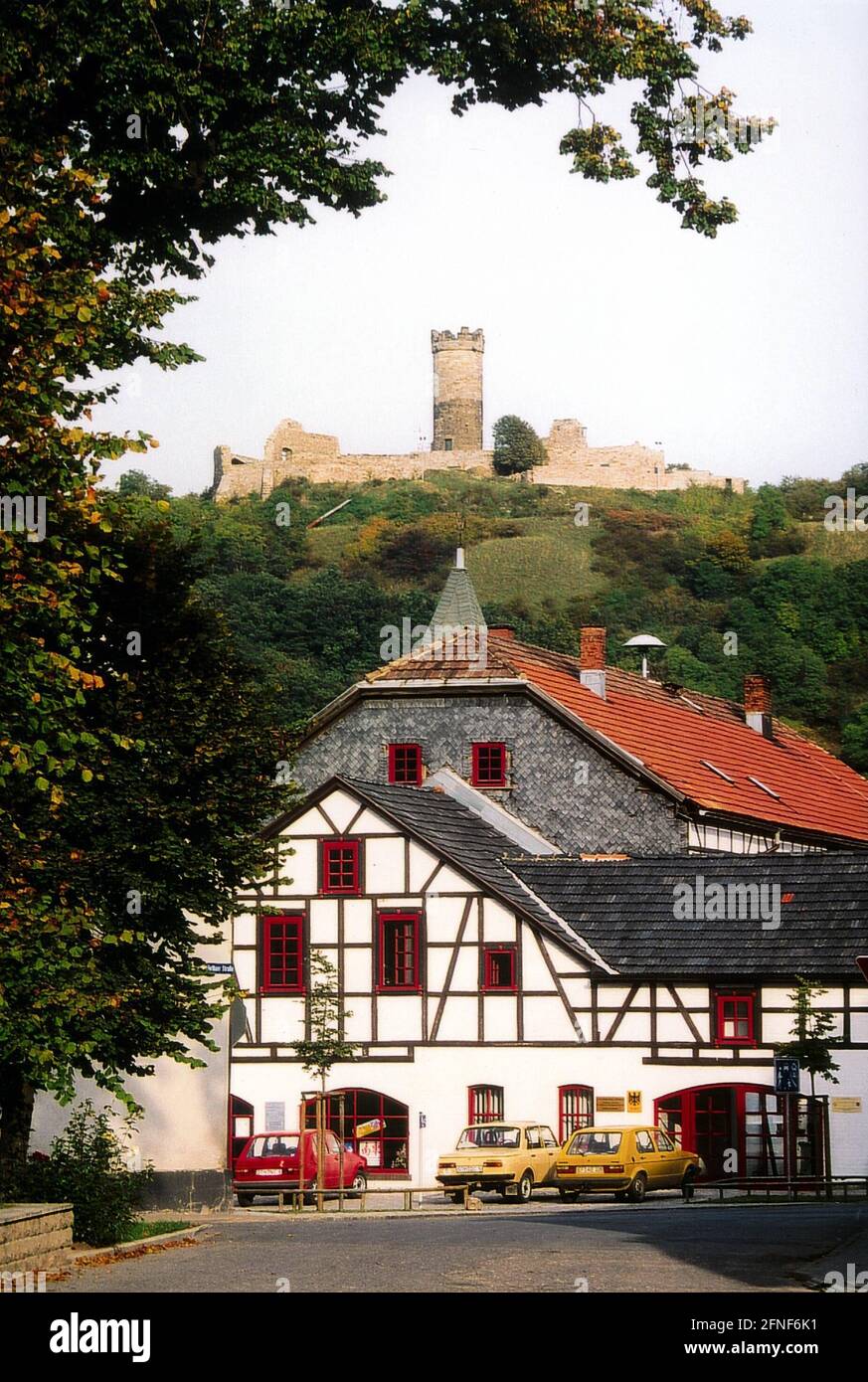 View to the town hall and the castle in Mühlberg, the western one of ...