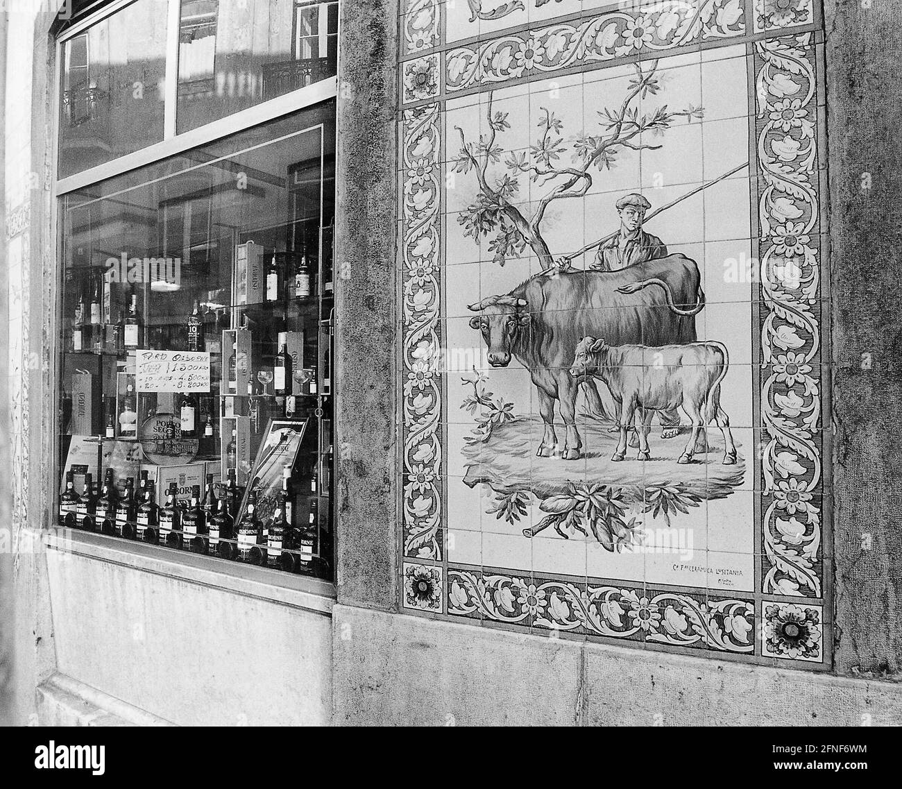Shop window of a liquor store in Lisbon. On display is port wine, a ...
