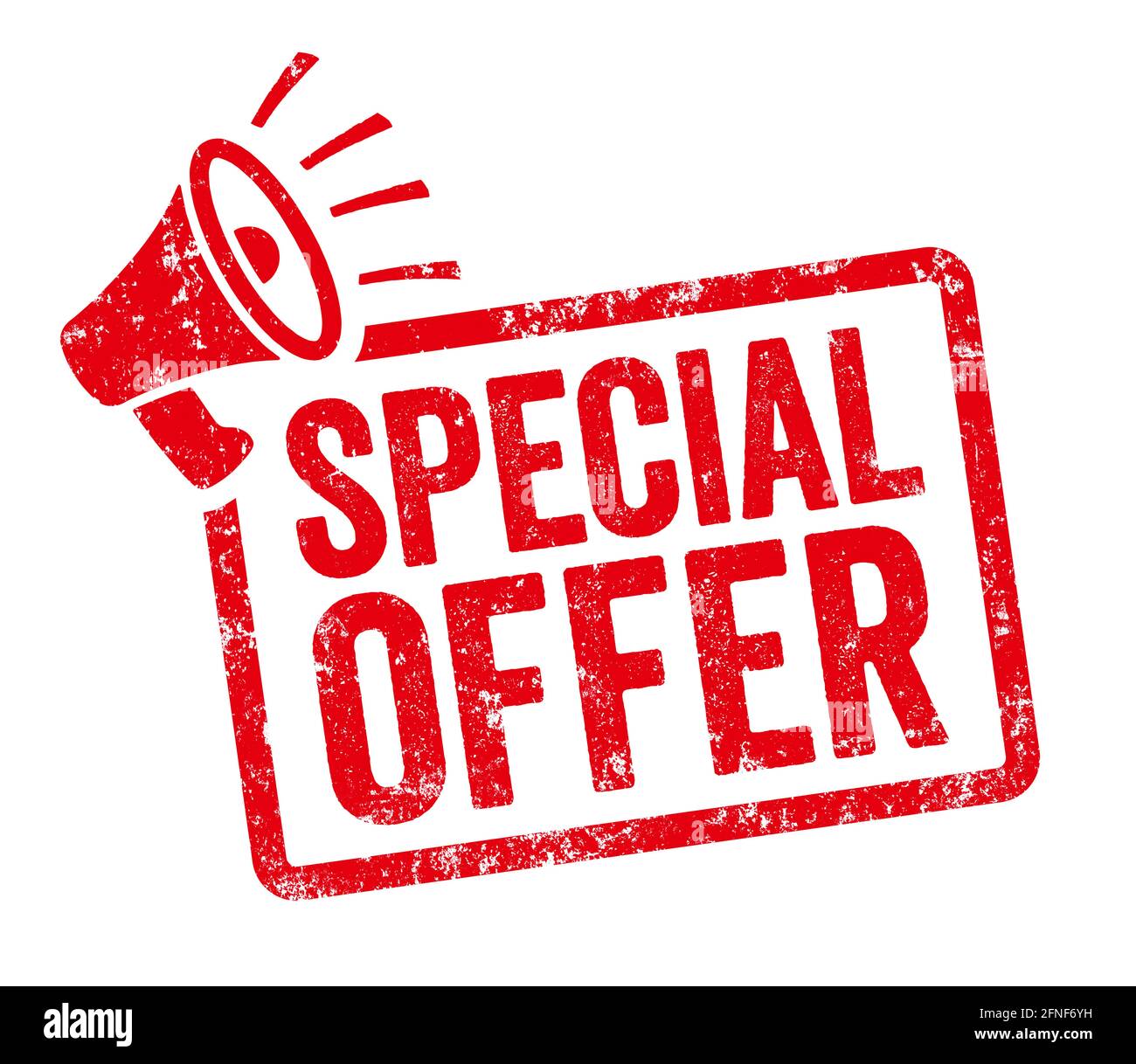 Red stamp with megaphone - Special offer Stock Photo - Alamy