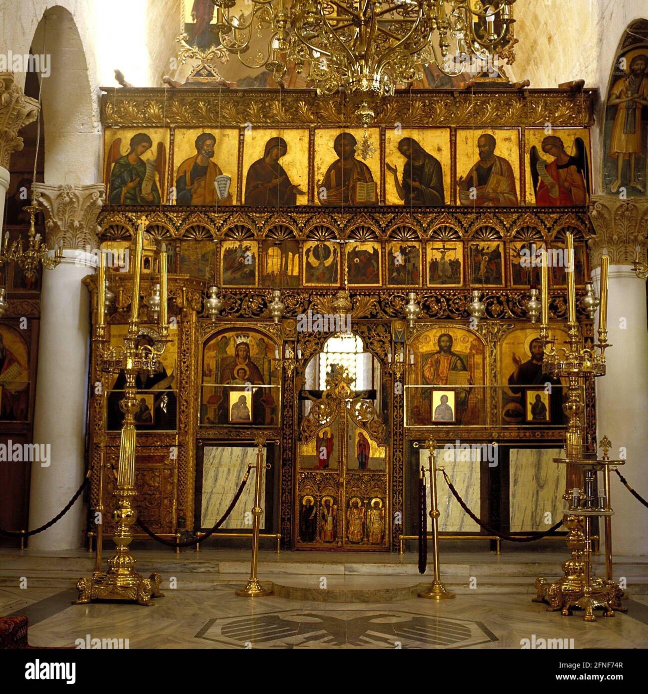 Iconostasis decorated with icons in the monastery church of Ayios ...