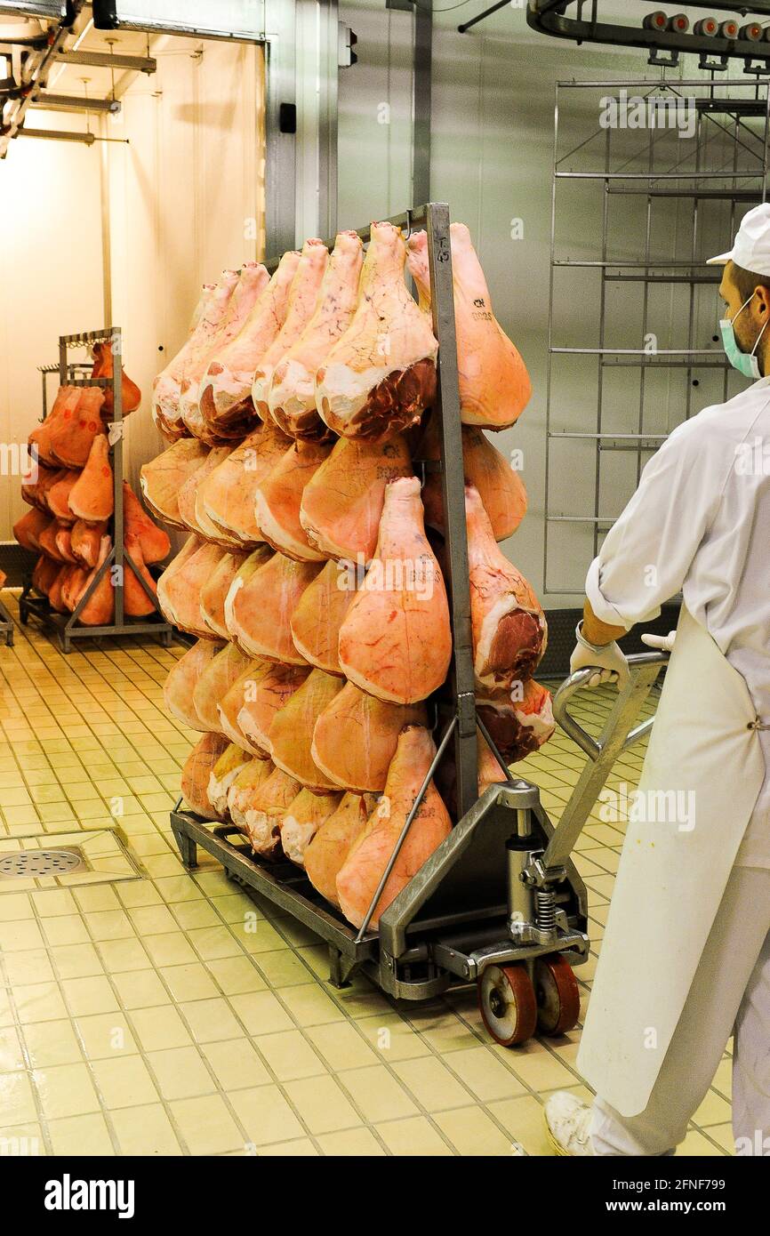 Europe, Italy, Bergamo. IBS sausage factory in Azzano S. Paul produces ...