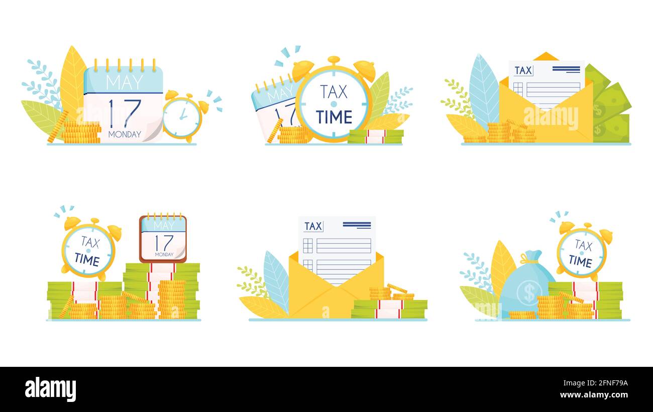 Set of six Tax time illustrations. Vector illustration Stock Vector ...