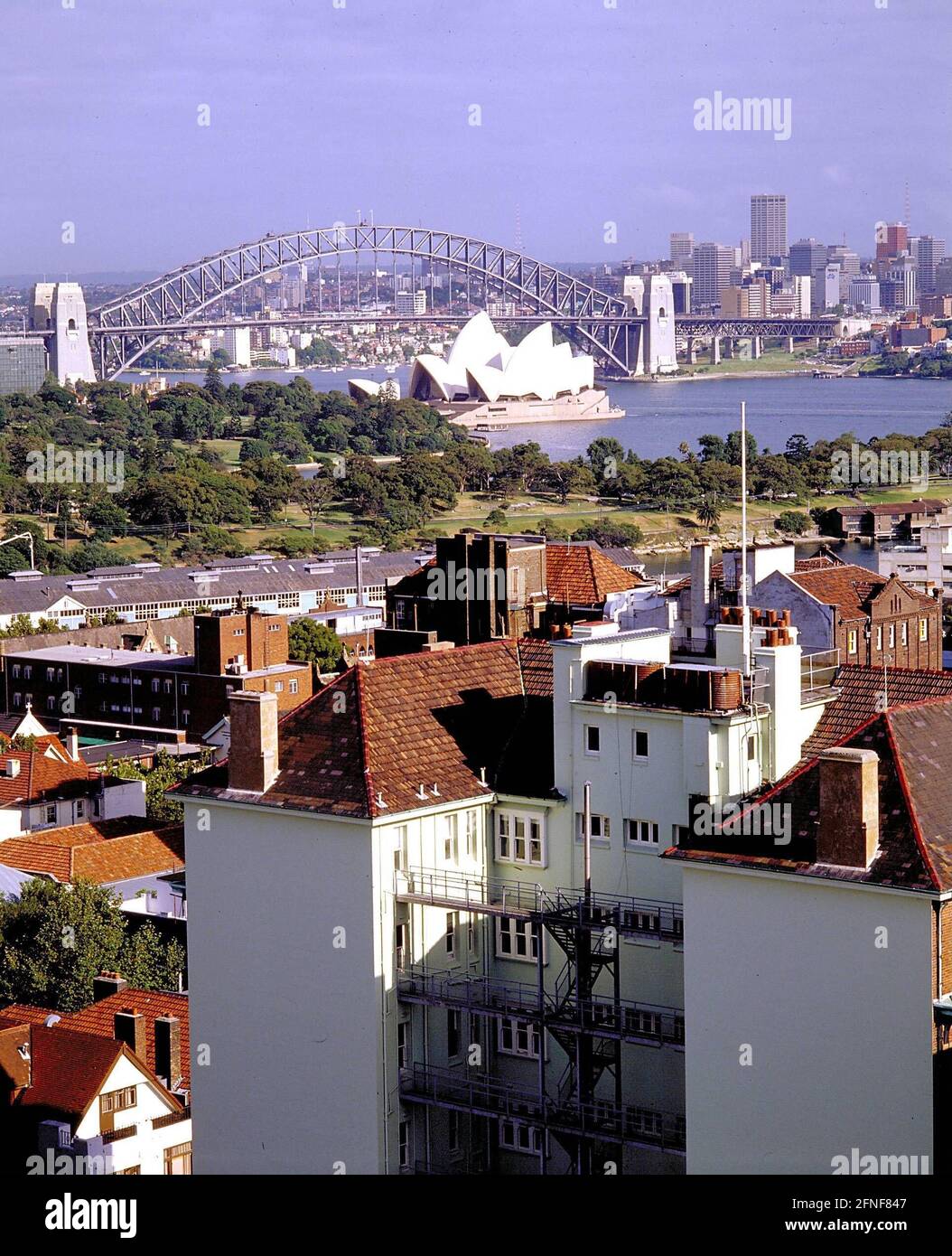 View over Sydney with Opera House and Harbour Bridge. [automated ...