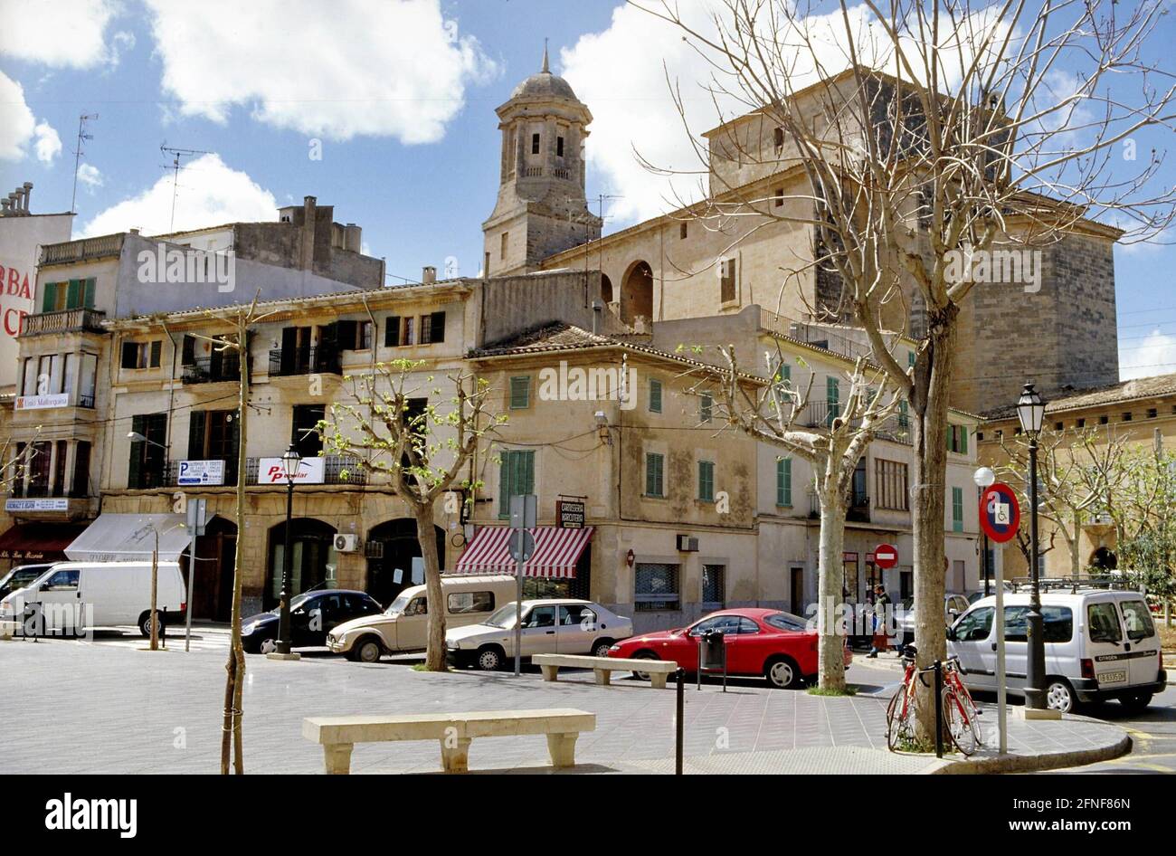 The centre of Calvia with Iglesia Parroquial in Mallorca. [automated ...