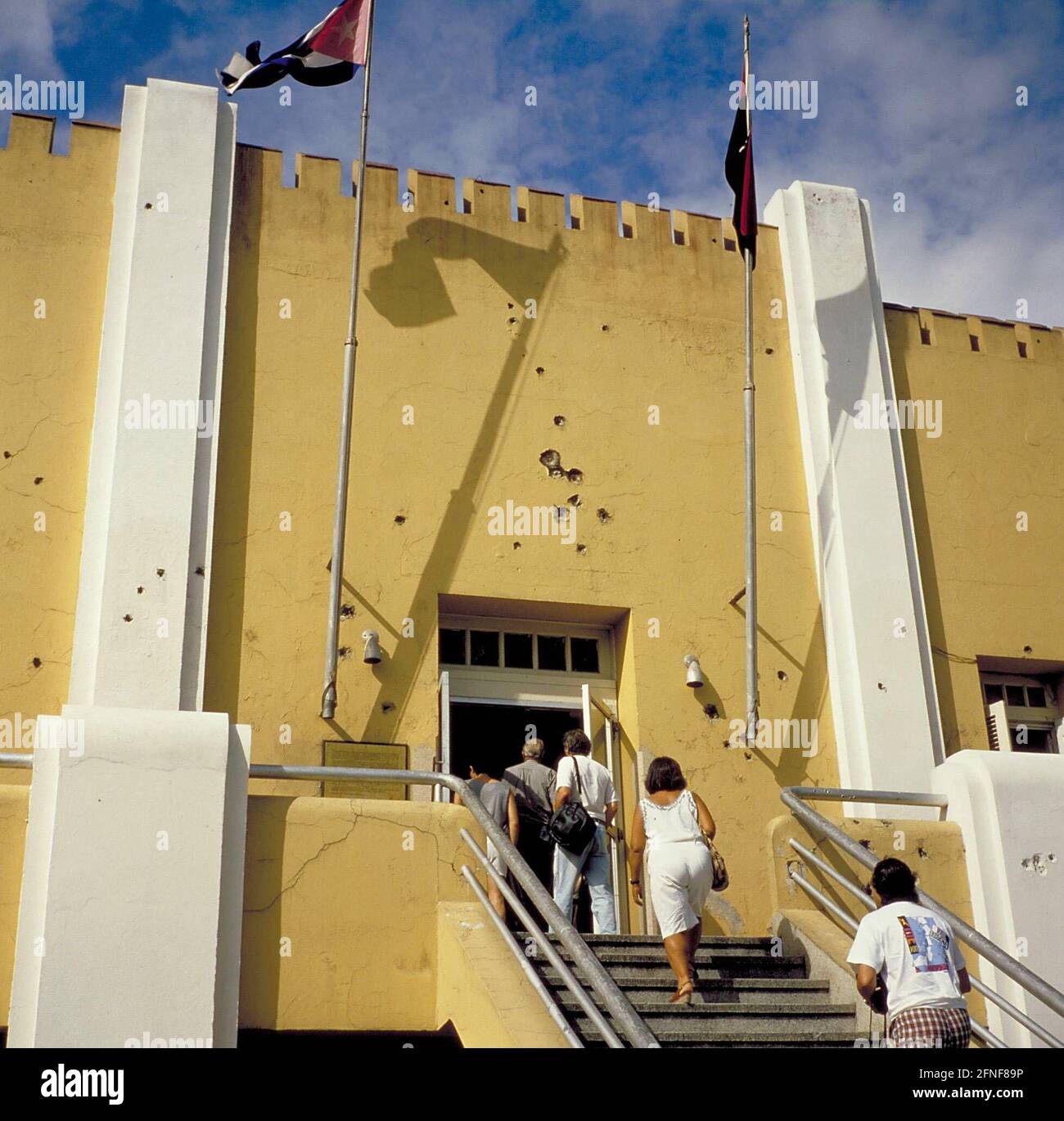 Bullet holes can be seen above the entrance to the Moncada barracks in ...