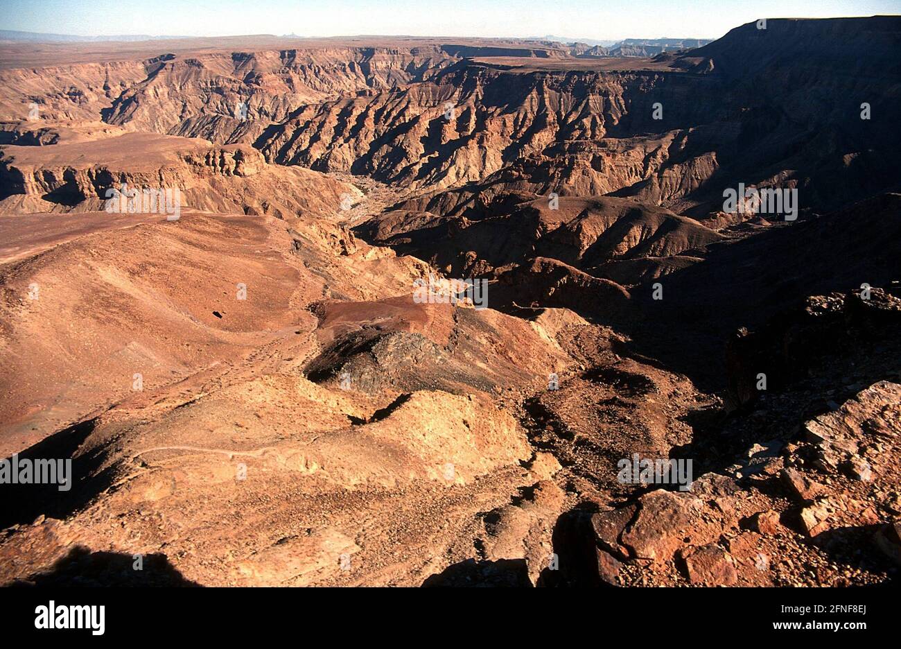 The Fish River Canyon has cut into the landscape over a length of 160 km. It has a depth of ...