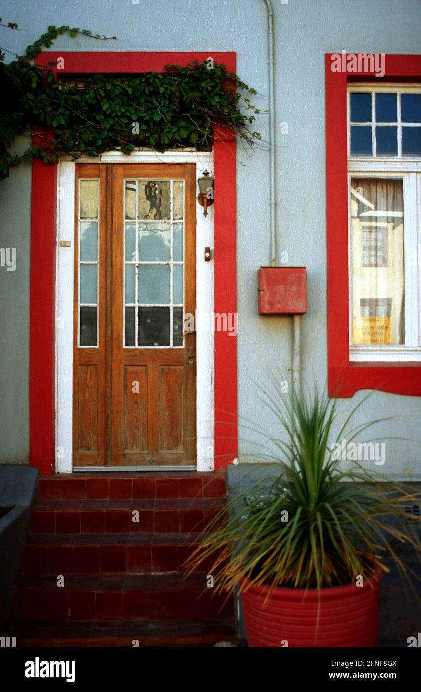 Front of a house built in German colonial style in Lüderitz. The town ...