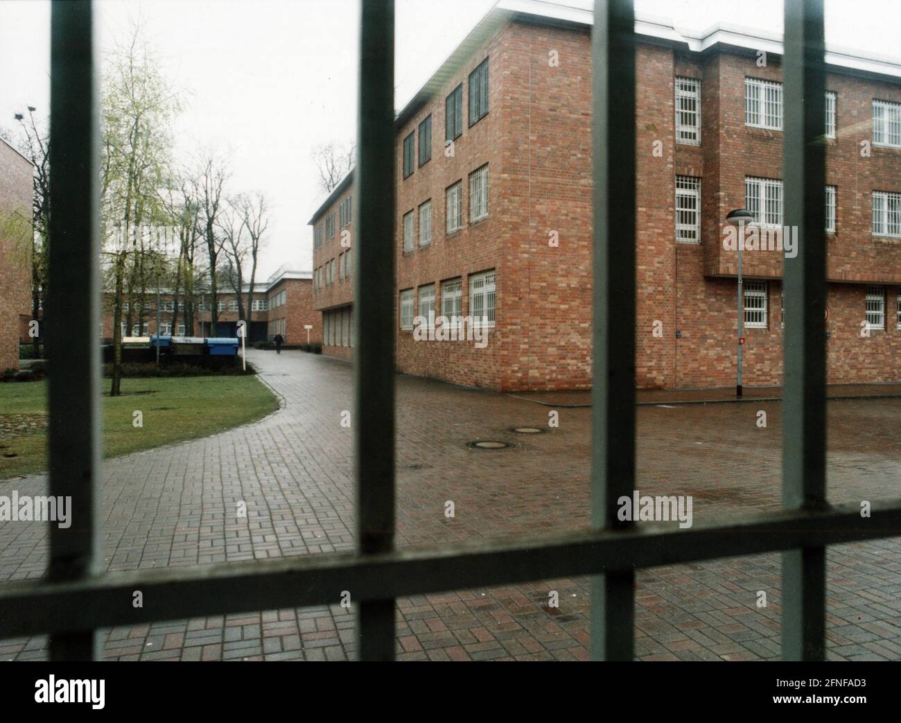 View through a barred prison window into the prison yard of the Berlin ...
