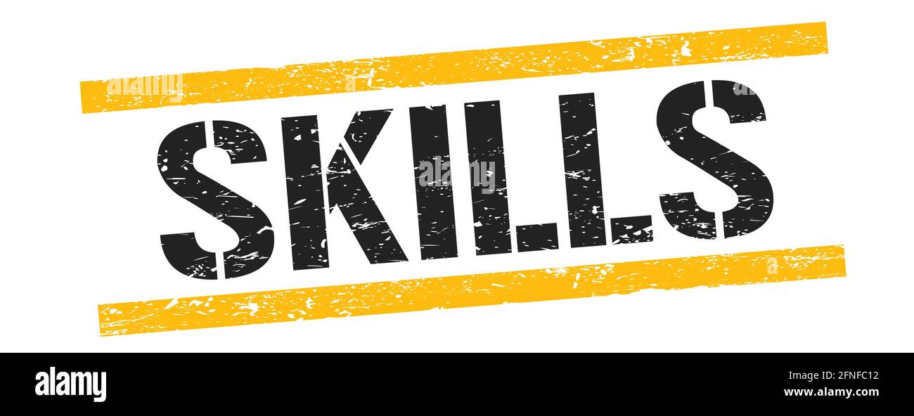 SKILLS text on black yellow grungy lines stamp sign Stock Photo - Alamy