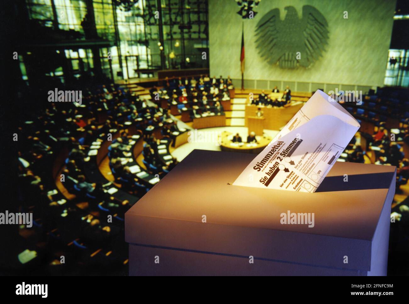 Symbolic for the approaching election a ballot paper with ballot box in ...