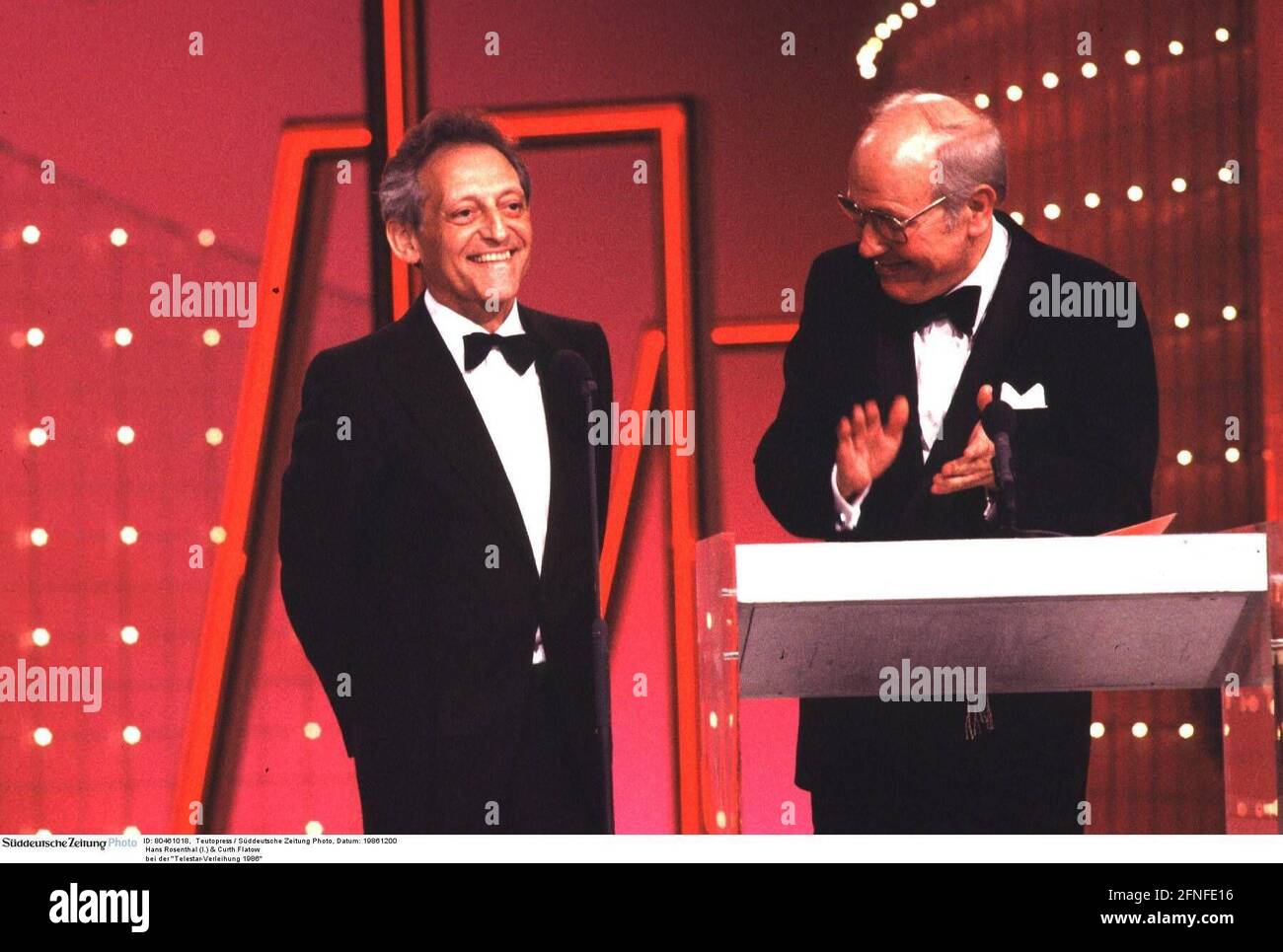 "Hans Rosenthal (l.) and Curth Flatow at the ""Telestar Awards 1986 ...