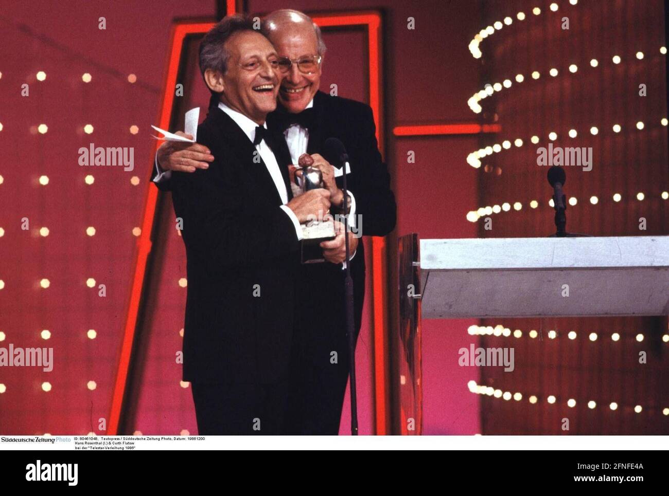 "Hans Rosenthal (l.) and Curth Flatow at the ""Telestar Awards 1986 ...
