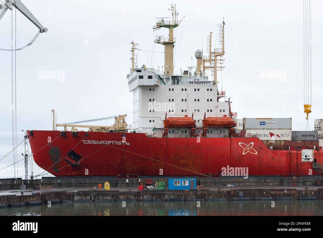 Cargo container ship nuclear-powered icebreaker Sevmorput Russian ...