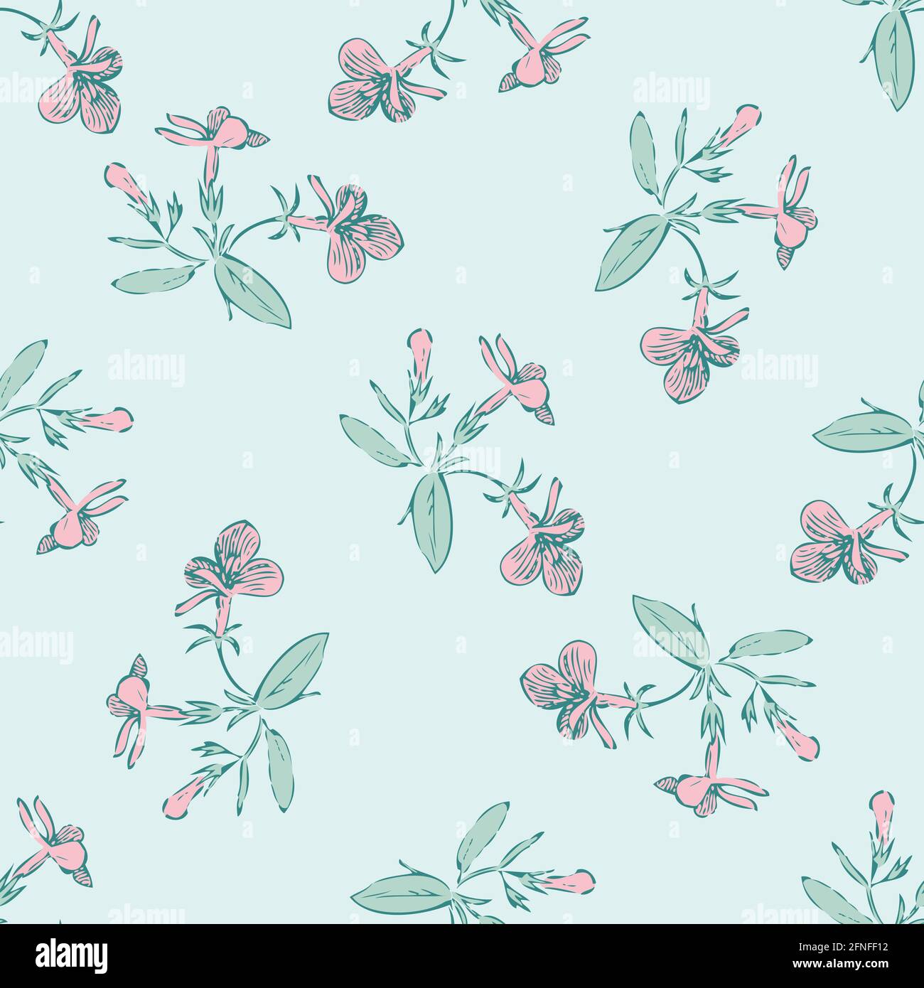 Drawing meadow bloom flowers. Hand draw cute floral seamless pattern ...