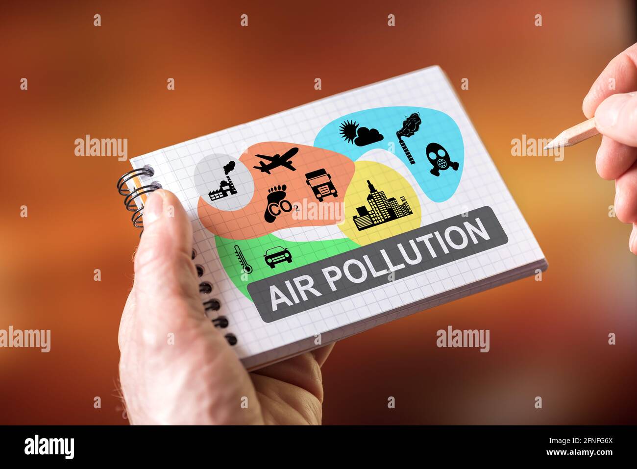 Hand drawing air pollution concept on a notepad Stock Photo - Alamy